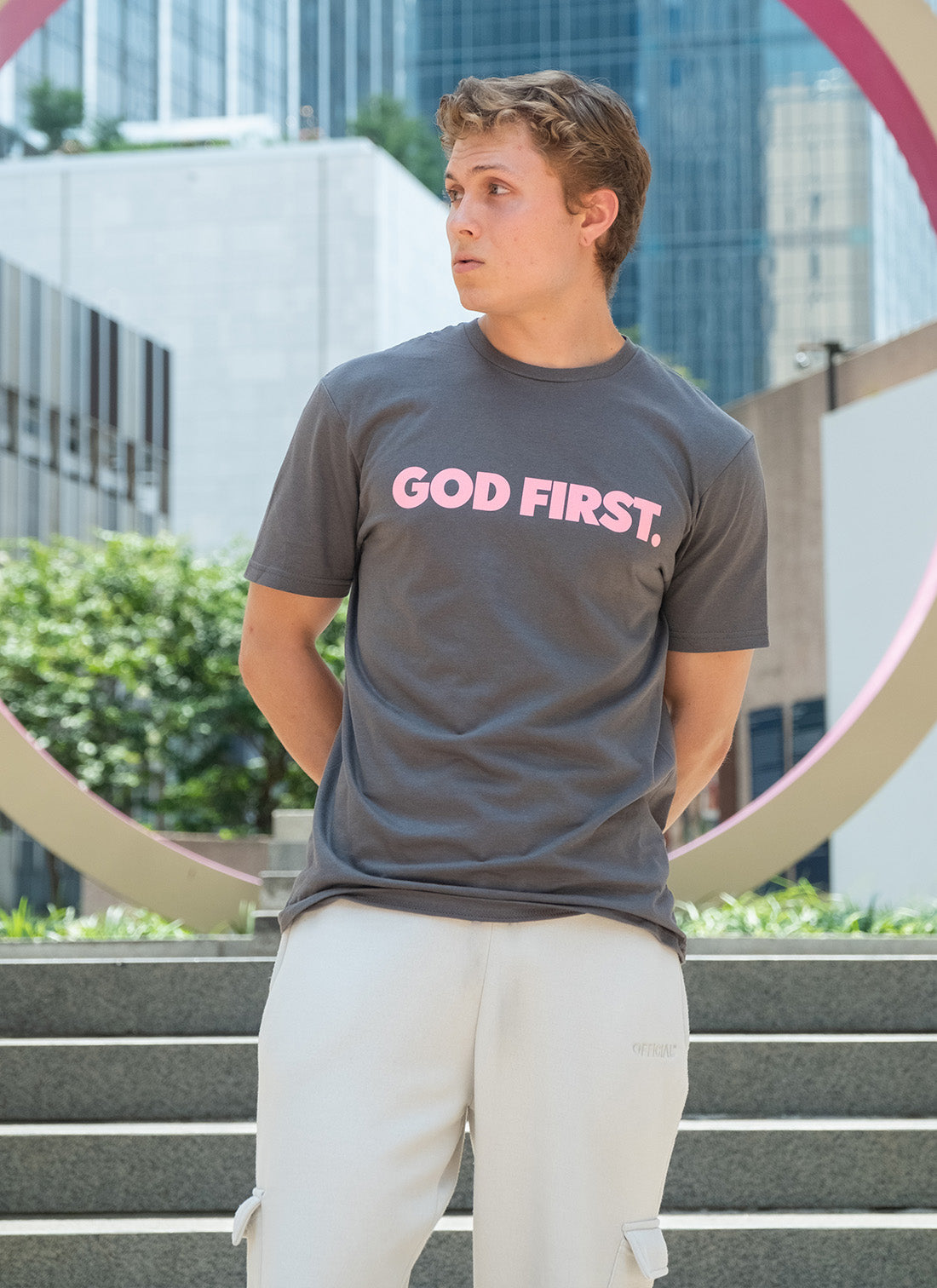 God First Crew Tee - Gray & Pink – Red Letter Clothing